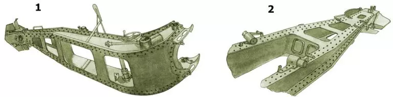 Flap Guns: 1 sisi tampilan dan bawah; 2 - Tampilan atas