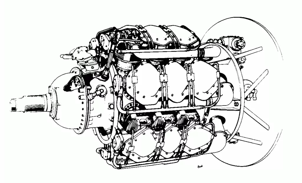 En tres filas. Motor de avión Armstrong Siddeley Deerhound