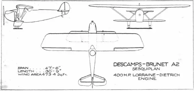 スカウト軽爆撃機Descamps-BrunetA.2。フランス