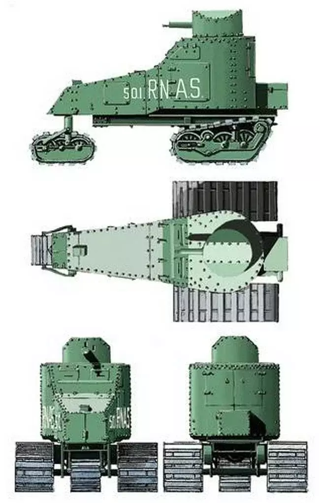 Sich no enger Sortie vun engem Doudegen. Deel 15. Killen-strait armoréiert Trakter. 1915. Dräi-Tech Tank