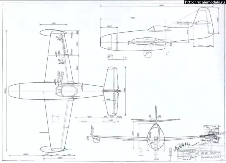 Yak-23 Fighter menggambar dalam tiga proyeksi. Sumber: http://scalemodels.ru/