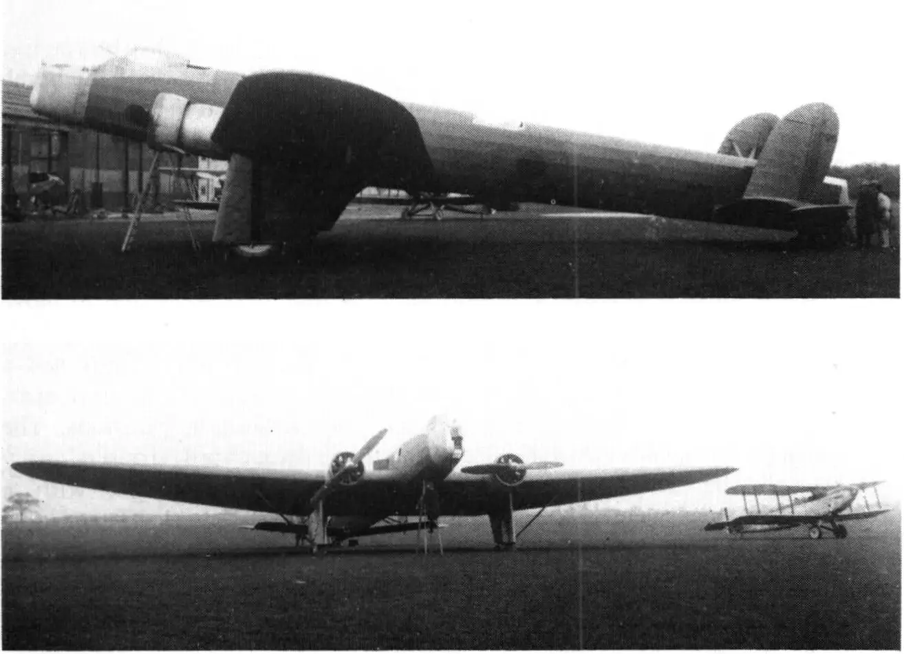 prototype Fairey Night Bomber K1695 (F.1271) muburyo bwumwimerere hamwe na moteri ebyiri za Bristol Jupiter hamwe na cockpit ifunze; Ikibuga kinini cyiburengerazuba, impeshyi 1930.