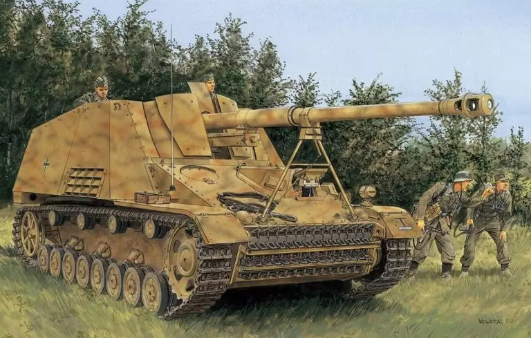 88 mm sjálfknúin byssu 8,8 cm Pak 43/1 AUF Geschützwagen III / IV (SF) Náshorn