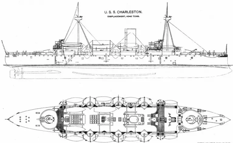 Britse school. Armored Cruiser Charleston (USS Charleston (C-2)). VS