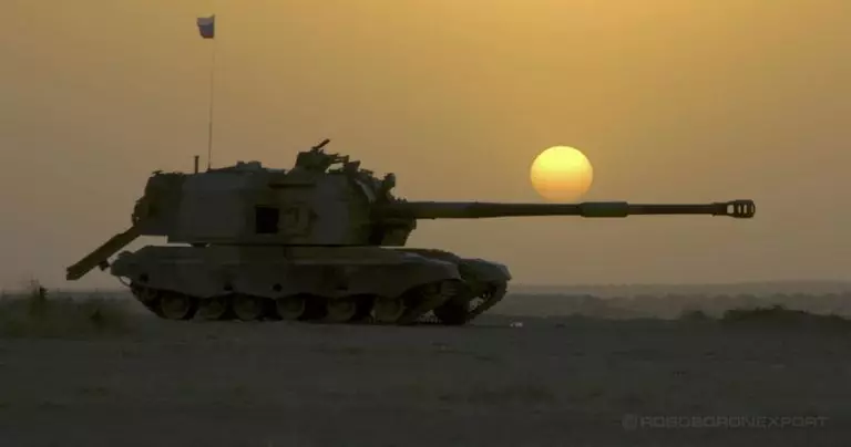 Self-propelled Gaubita 2c19m1-155 against the background of Indian sunset. Will we see her dawn? OJSC Rosoboronexport