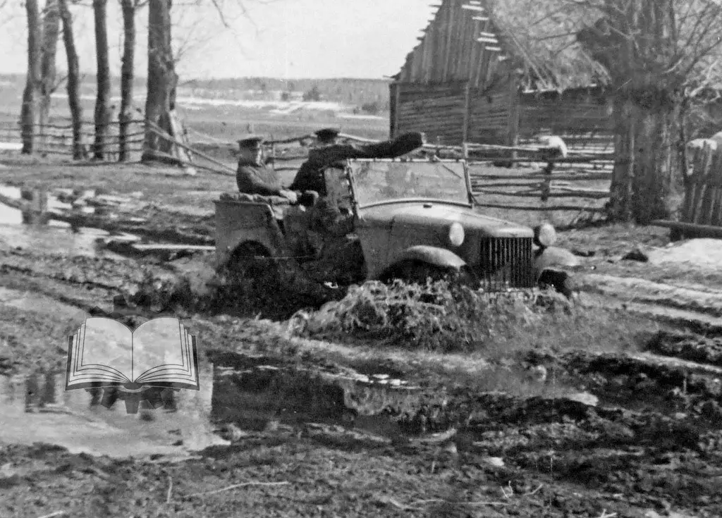 Campione pilota GAZ-64 sul test. Questa macchina è quasi diventata vittima dei militari che si precipitarono nella ricerca di trattori di artiglieria. Ho dovuto passare il maresciallo Kulik