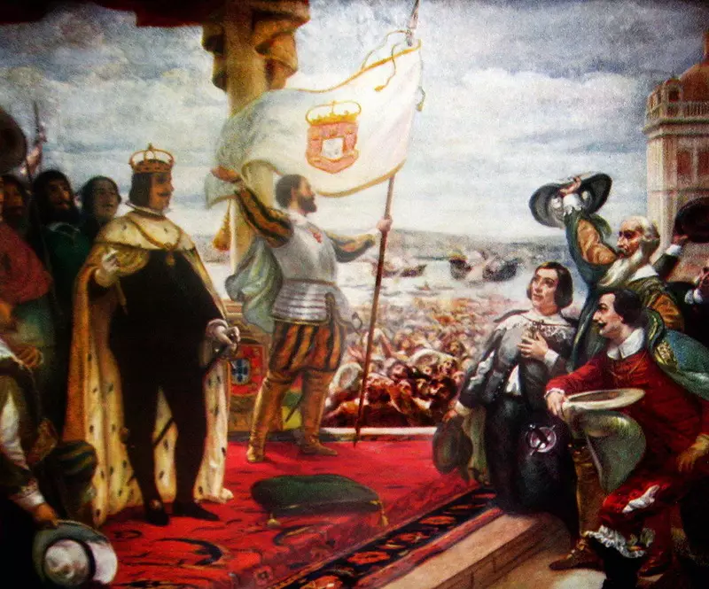 A proclamación do duque do rei Braganovsky de Portugal Zhuan IV. Ciclo de artista Salgado. Pt.wikipedia.org.