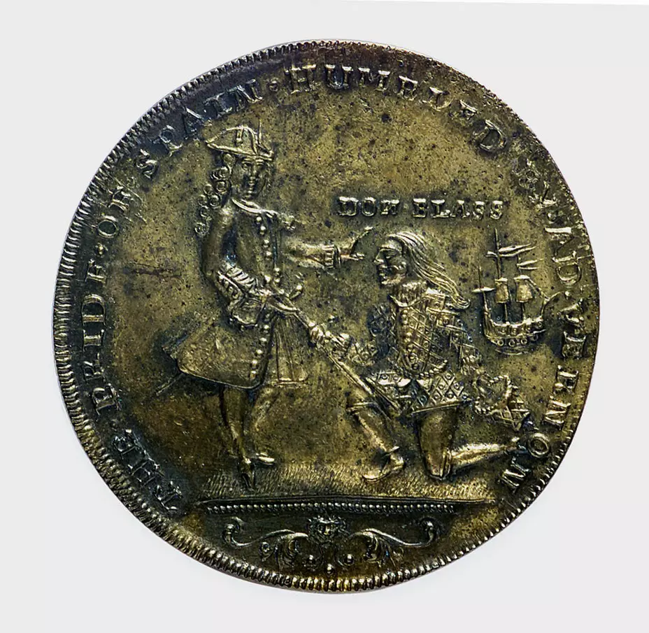 Medal, li Englandngilîztan di pêş de, bi rûmetiya vê yekê hat avêtin û ne avêtin kartagena. Di wêneyê de, Admiral Vernon teslîmî dorpêçê ji Kulîlka Blusing de Lezo digire