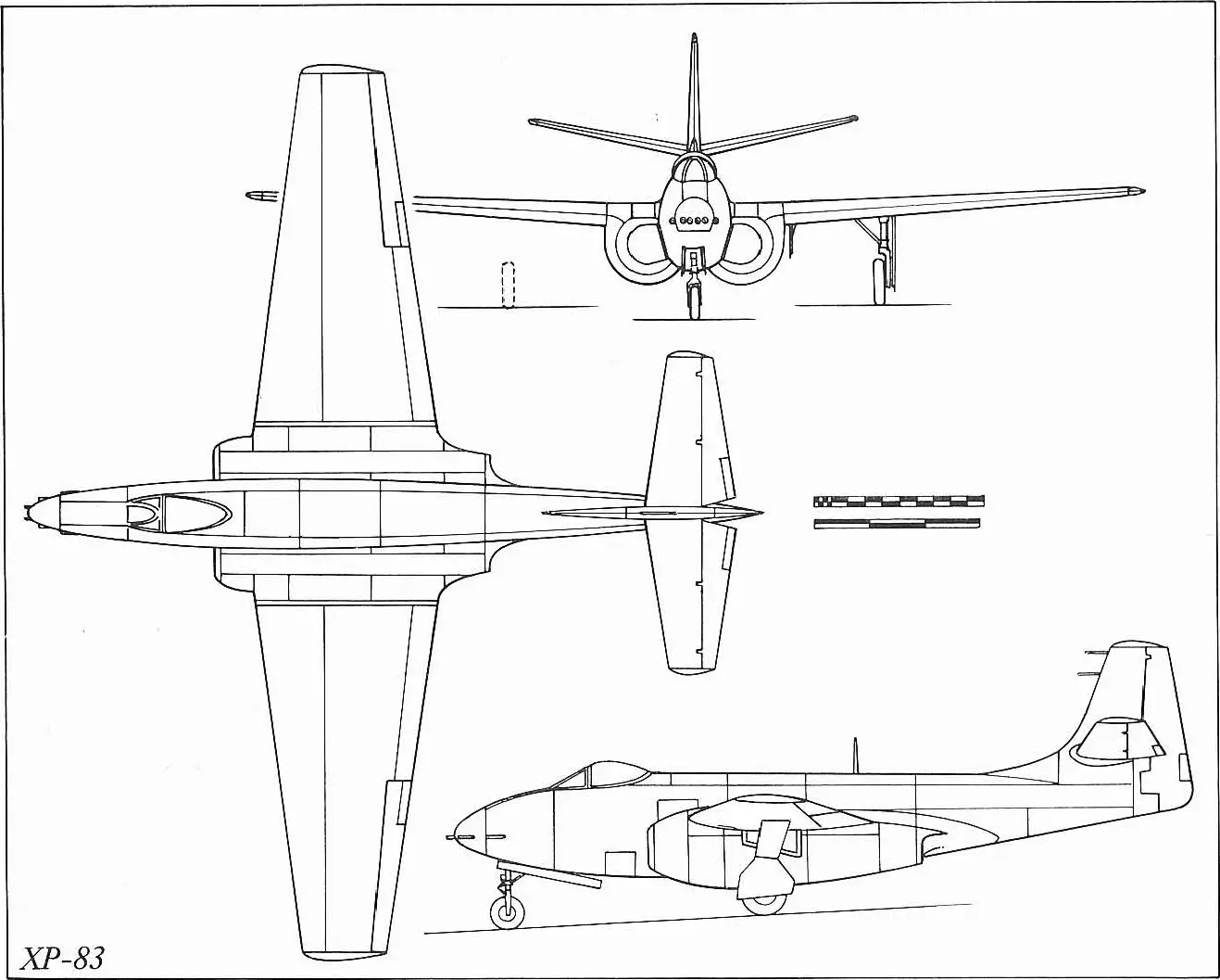 A hosszú XP-83 Escort Fighter prototípusának vázlata