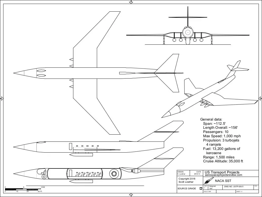 Supersonik sərnişin təyyarəsi naca sst. Proyeksiya. Foto: Scott Lowther / AerospaceProjectSreview.com