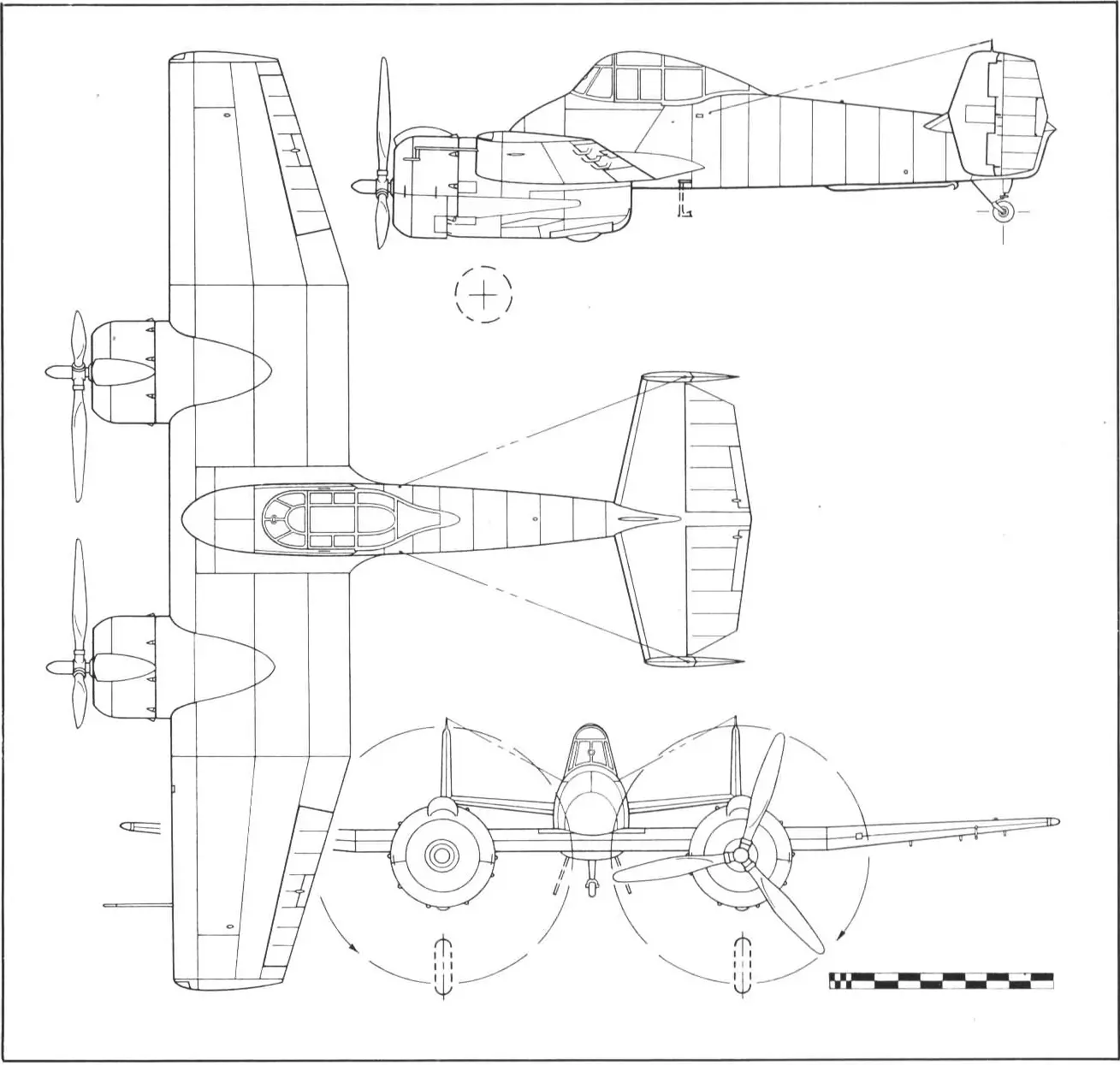 Scheme of an experimental deck fighter GRUMMAN XF5F-1 SKYROCKET