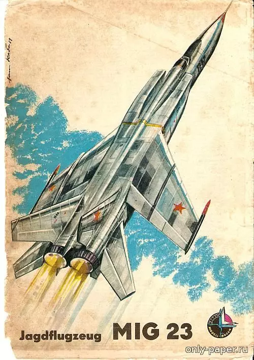 A capa do álbum com o modelo de papel do lutador do interceptor MIG-25. O modelo foi lançado East German Publishing