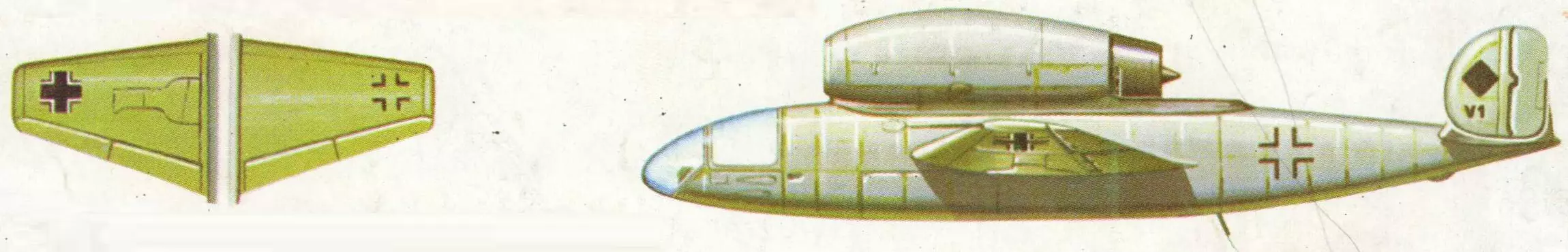 HS 132V-1採摘轟炸機的原型準備在裝配商店留下時飛行。機身和尾羽的表面留在金屬的原始顏色中，只有鉚接接縫用灰綠色乳香密封。木翼完全覆蓋著乳香
