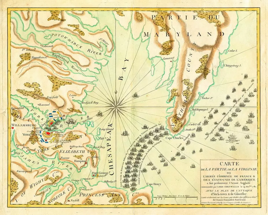 സെപ്റ്റംബർ 5, 1781 ന് ചെസാപിക്കിൽ യുദ്ധ മാപ്പ്