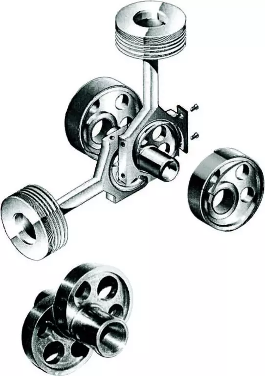 Skematisk diagram af V-formet frustreret motor