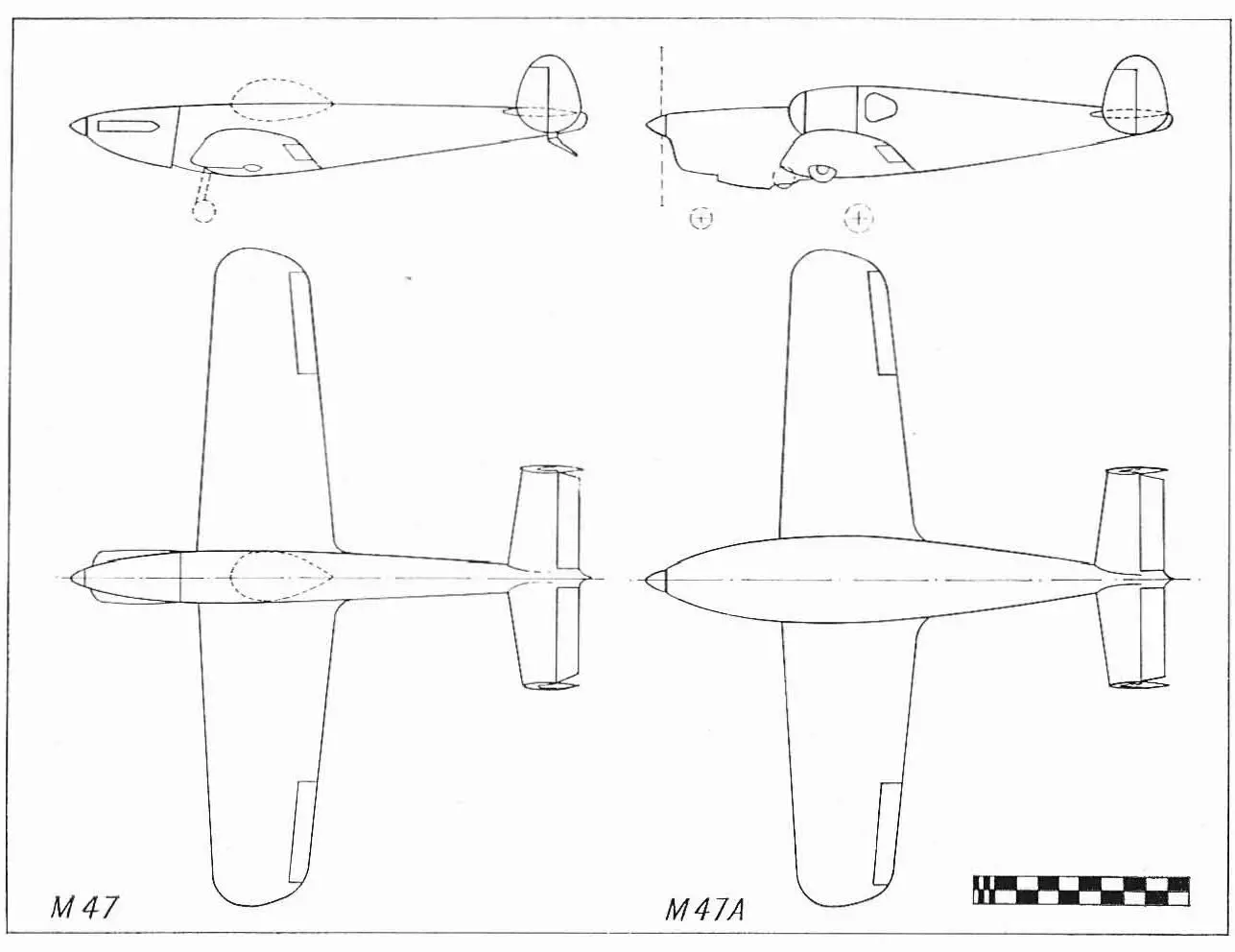 Schémata pro projekty rozhlasového řízeného cílových letadel M.47 a Miles M.47a