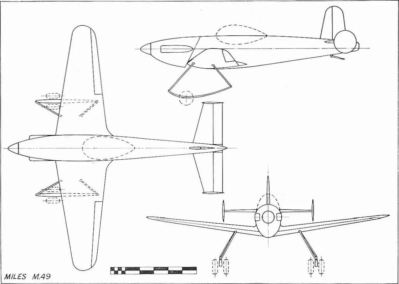 Schémas du projet d'un avion cible contrôlé par radio Miles m.49