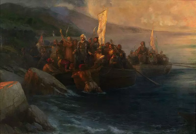 Звънене Колумб. Картина на Aivazovsky и Repin