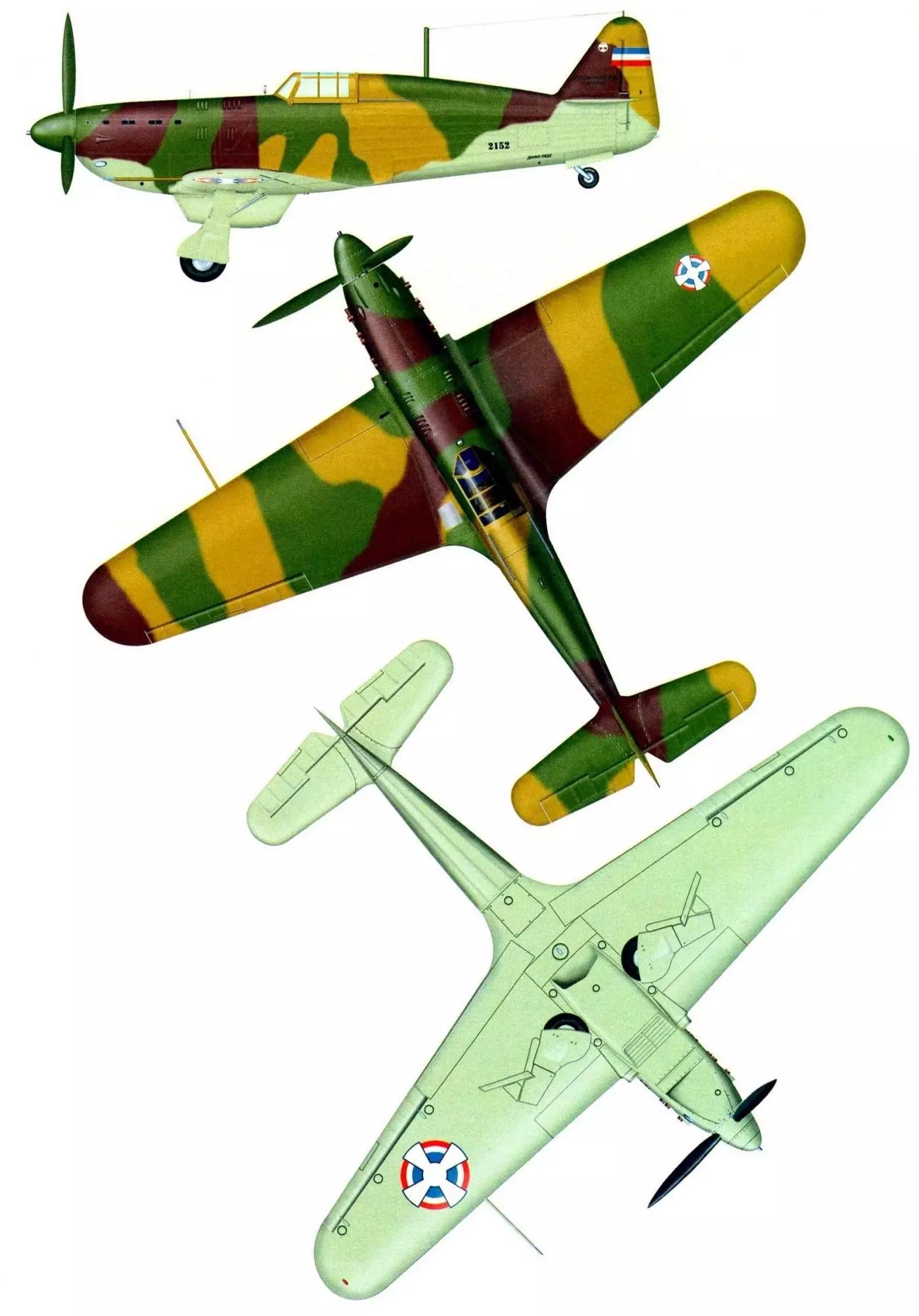 Rogozhniska IK-3 №2 (továreň číslo 2152) z 51. oddelenej stíhacej leteckej skupiny, apríla 1941. Upozorňujeme, že spodná časť lietadla namiesto šedej maľovanej britským maľbou oblohou typu S